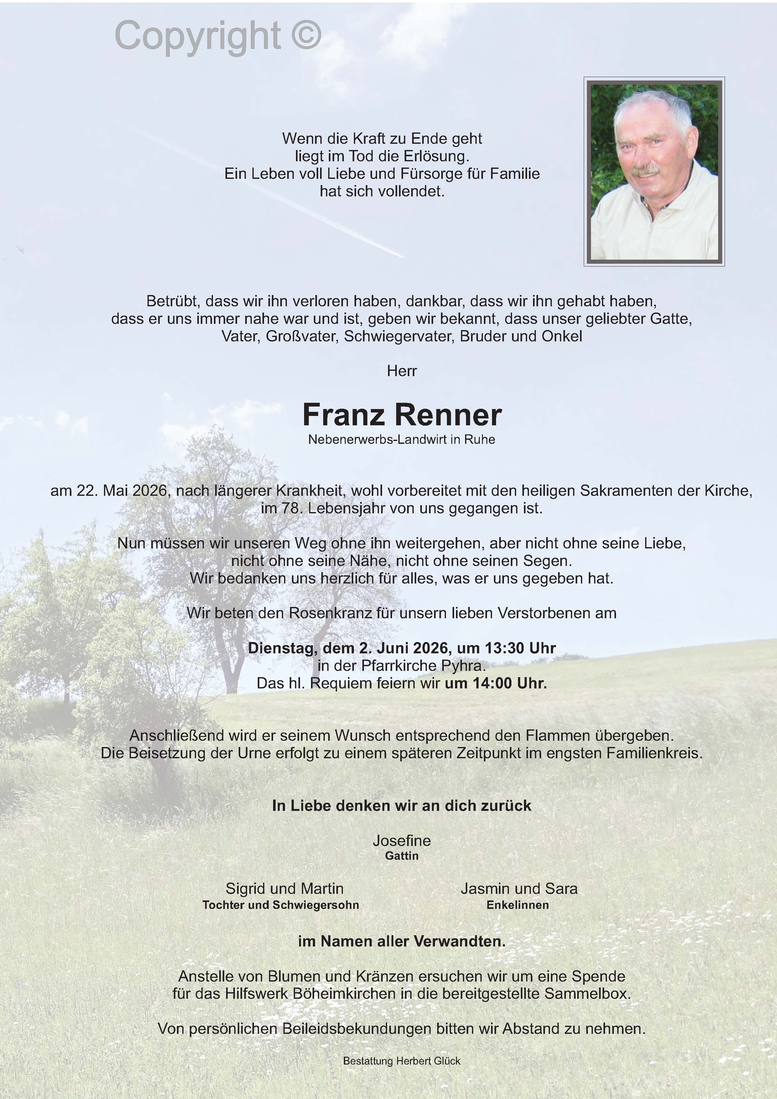 Trauerfall Franz Renner , Pyhra
